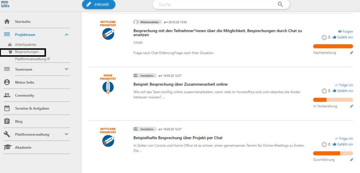 Wie kann ich in der Innolytics Software Besprechungen mit Kollegen*innen führen? – Innolytics